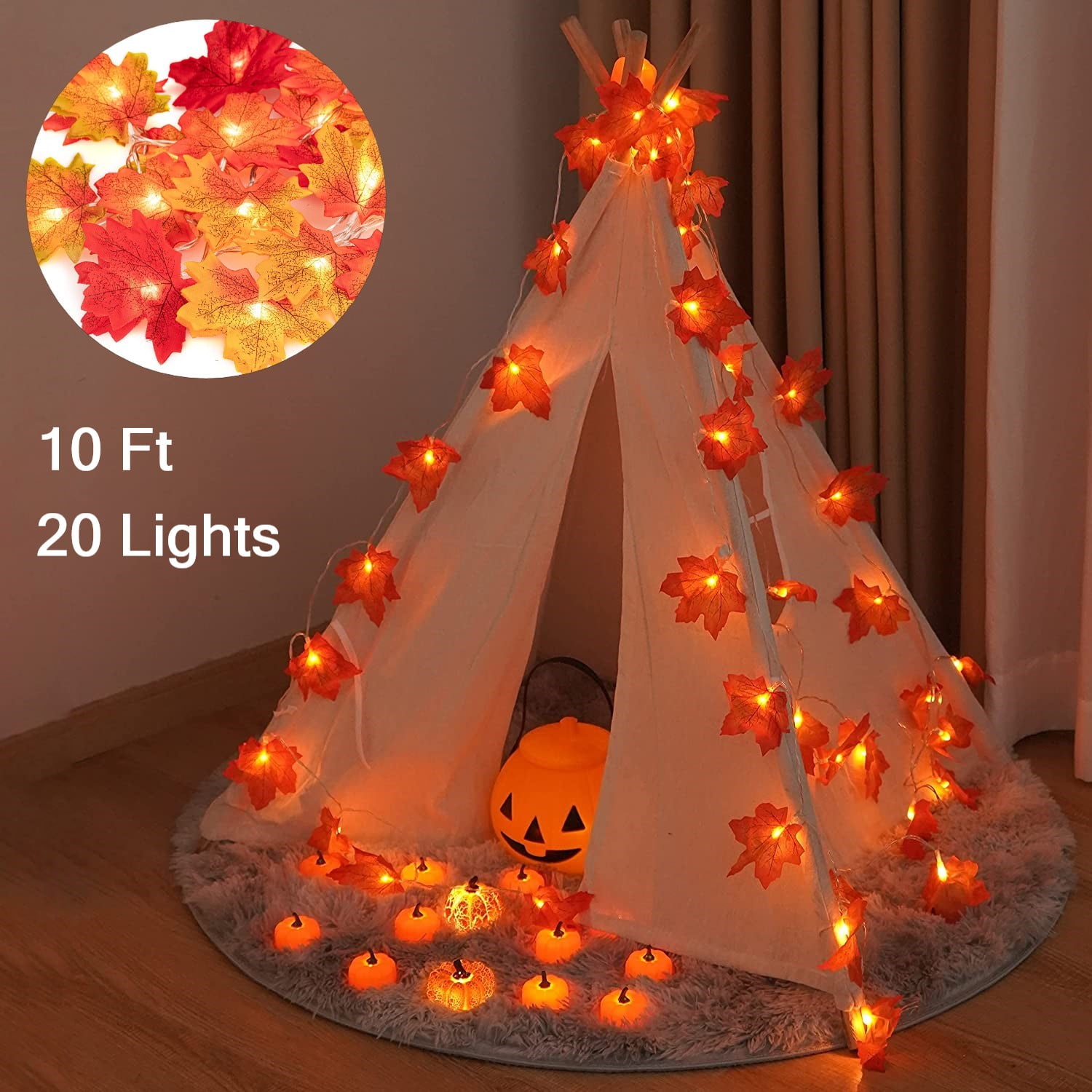 HomChum 10 Ft String Lights Maple Leaf Light Twinkle Hanging Lighting ...