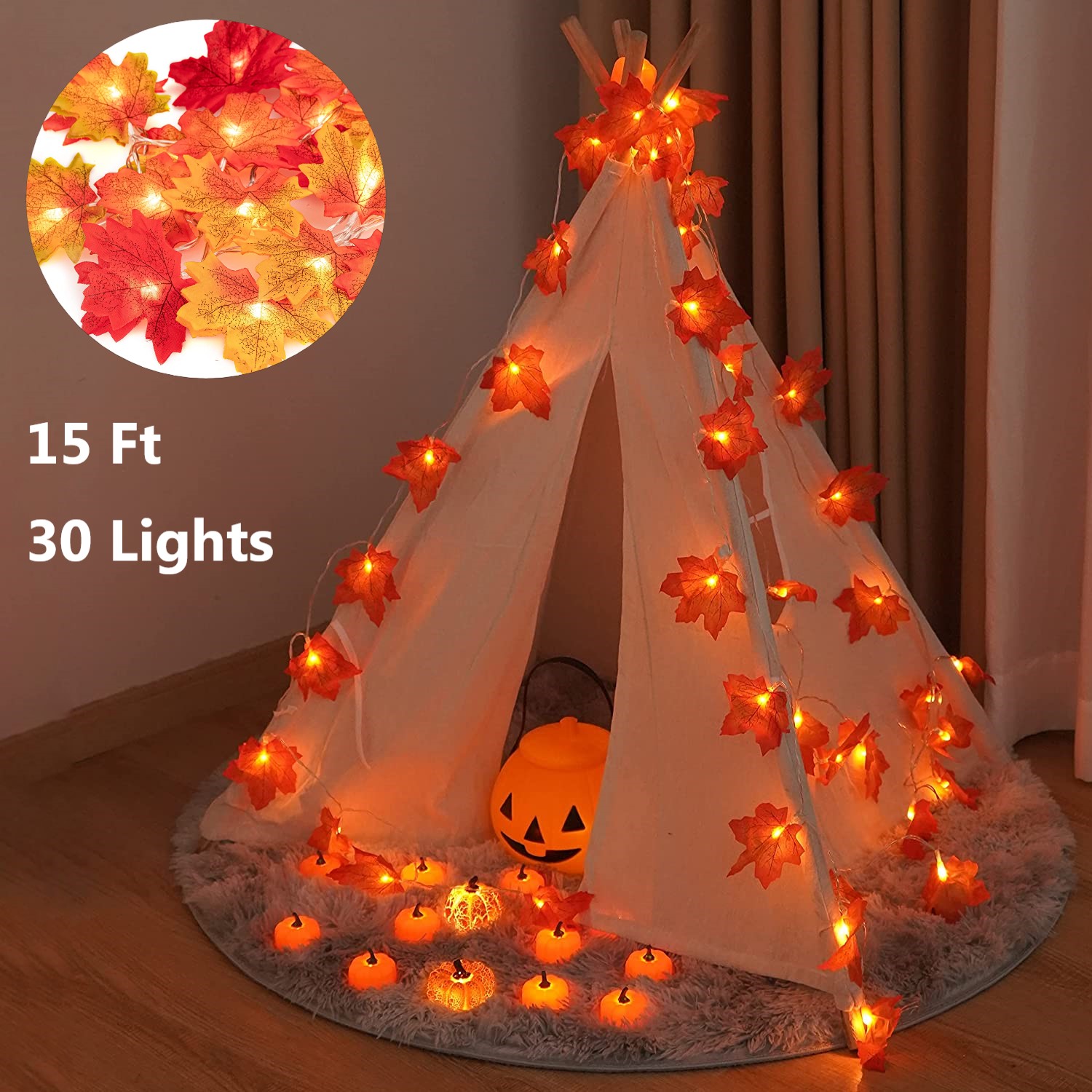 HomChum 15 Ft String Lights Maple Leaf Light Twinkle Hanging Lighting ...