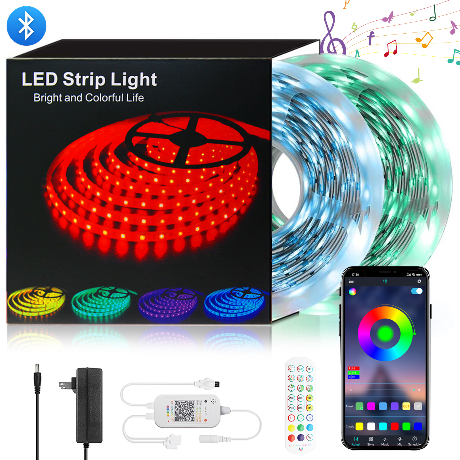 Homchum Indoor/Outdoor 100 ft Bluetooth Color Changing Music Sync LED ...