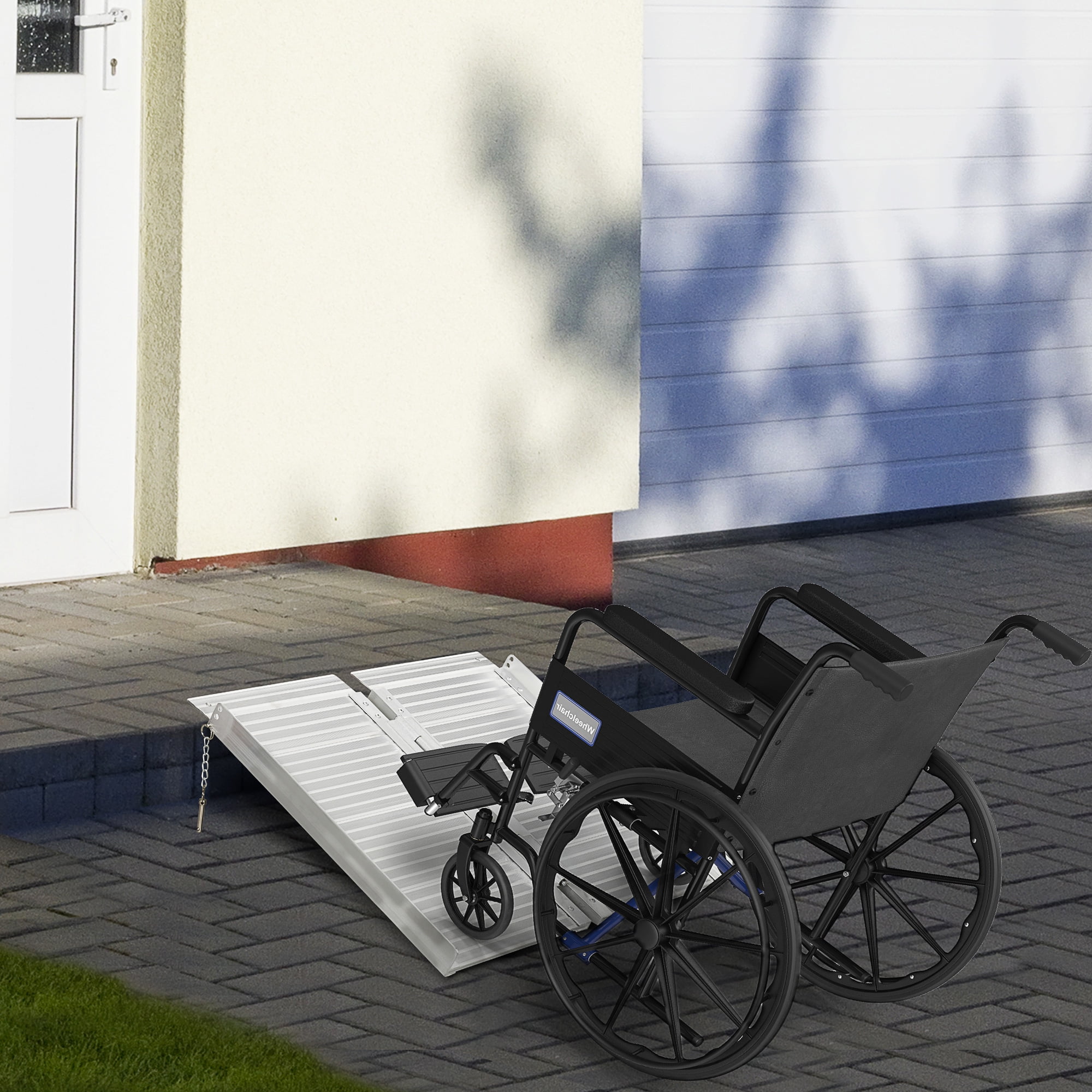 HomCom 2" Portable Textured Aluminum Folding Wheelchair Threshold Ramp ...