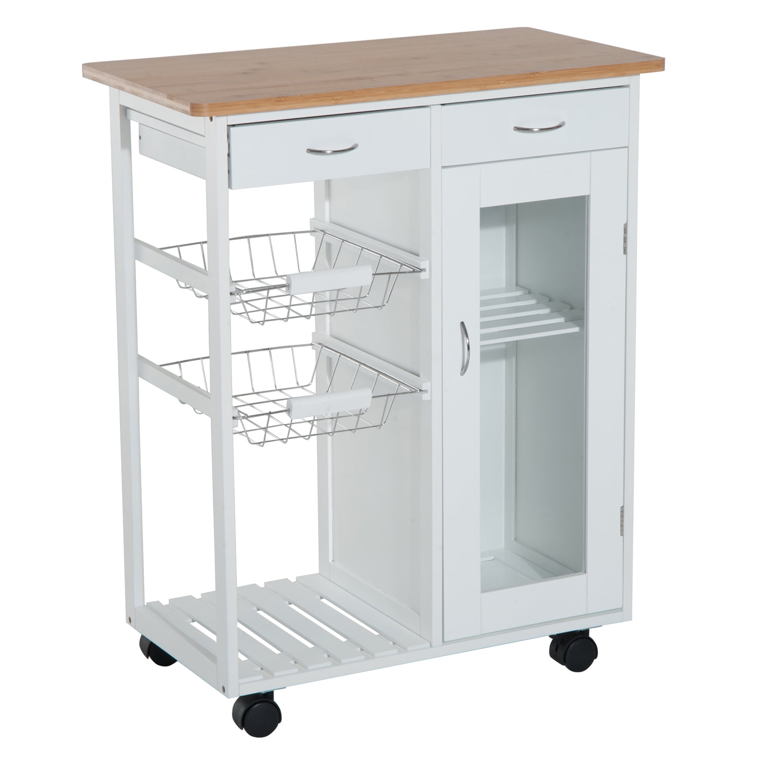 "HomCom 28"" Rolling Kitchen Trolley Serving Cart with Table Wheels and ...