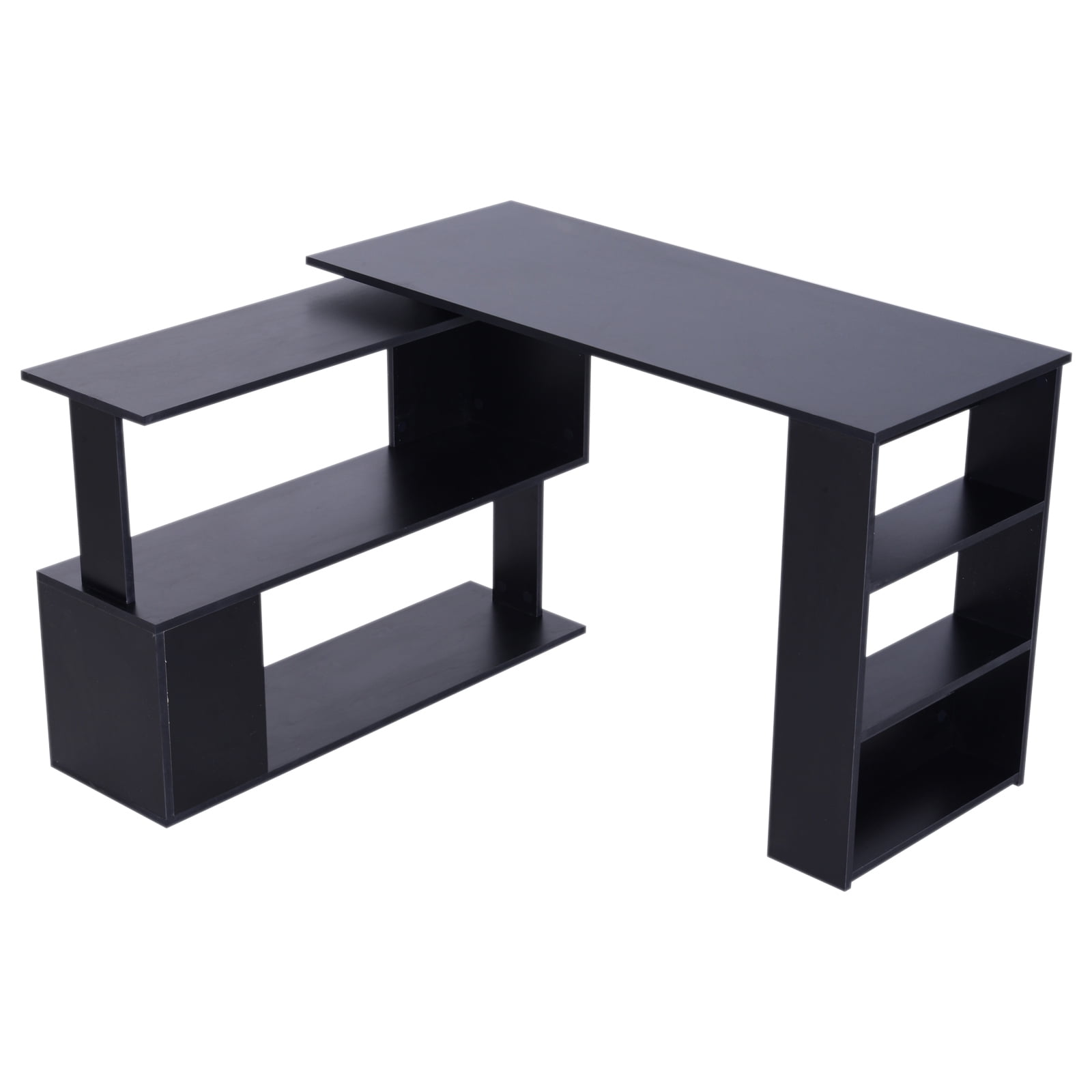 HomCom L-Shaped Rotating Office Desk with Bookshelf, Wooden Study Table ...