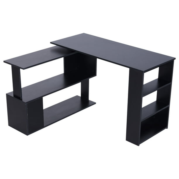 HomCom 360° Rotating Home Office Corner Desk and Storage Shelf Combo Modern L Shaped Rotating ...