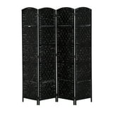 HomCom 6' Tall Wicker Weave 4 Panel Room Divider Privacy Screen - Black ...