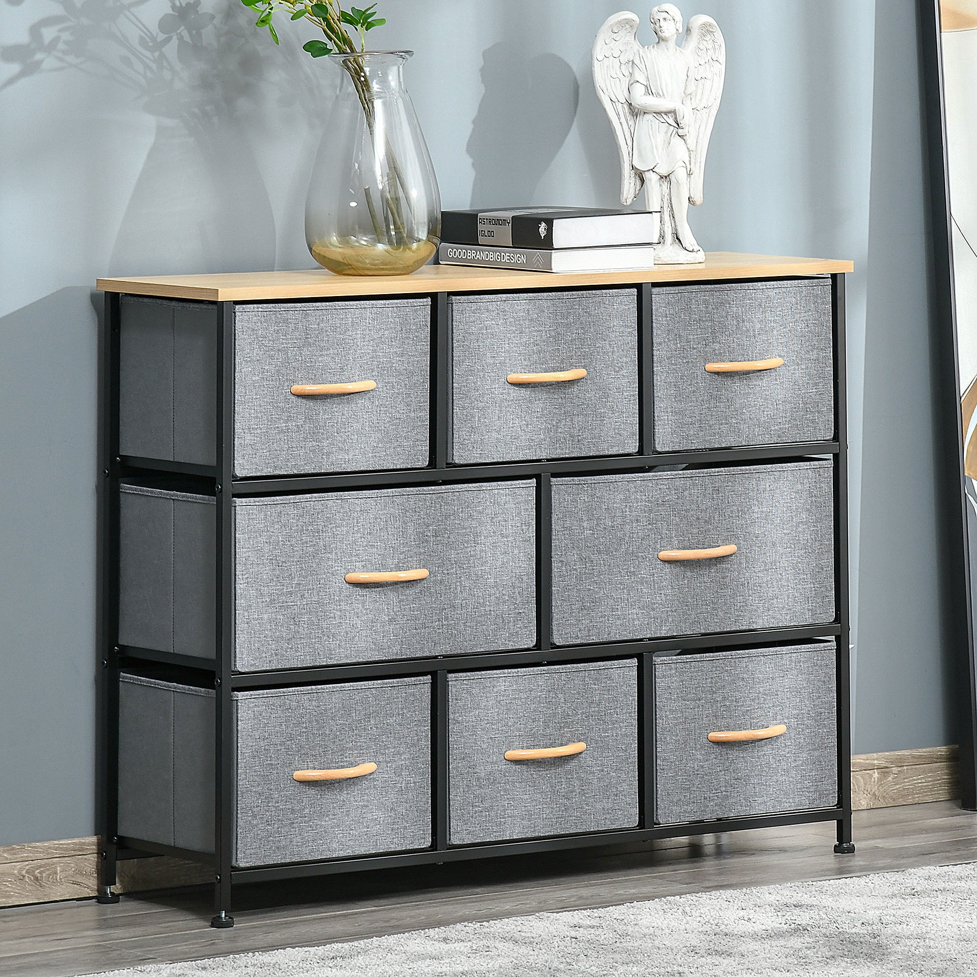 HomCom Dresser, Light Grey 8-Drawer Storage Unit for Small Spaces, 3 ...