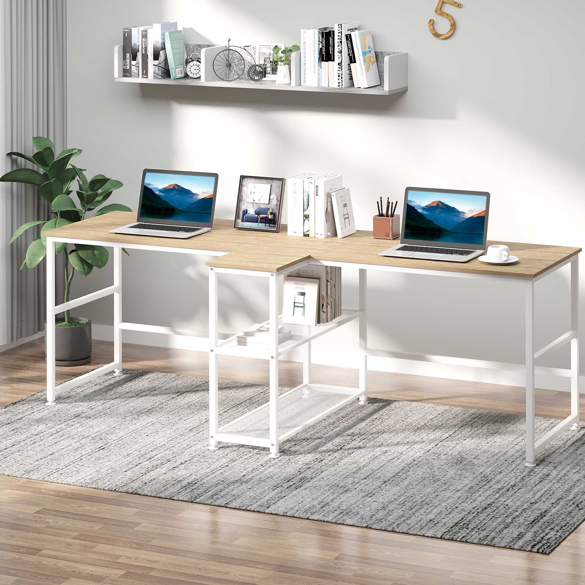 "HomCom Easy Work Home Multi-Use Compact 83"" Two Person Computer Desk ...
