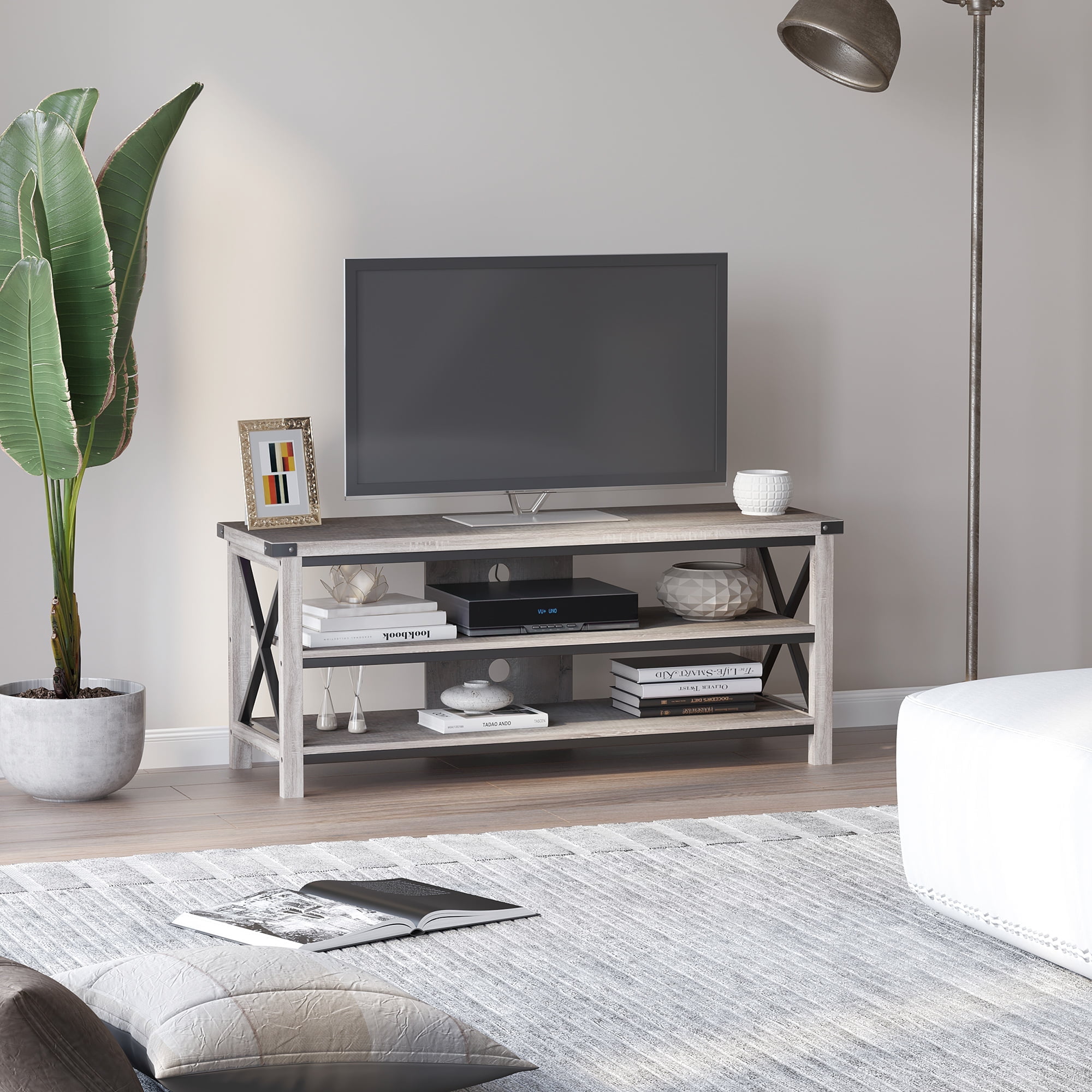 HomCom Ample Storage Console TV Stand with 2 Cable Management Hole ...