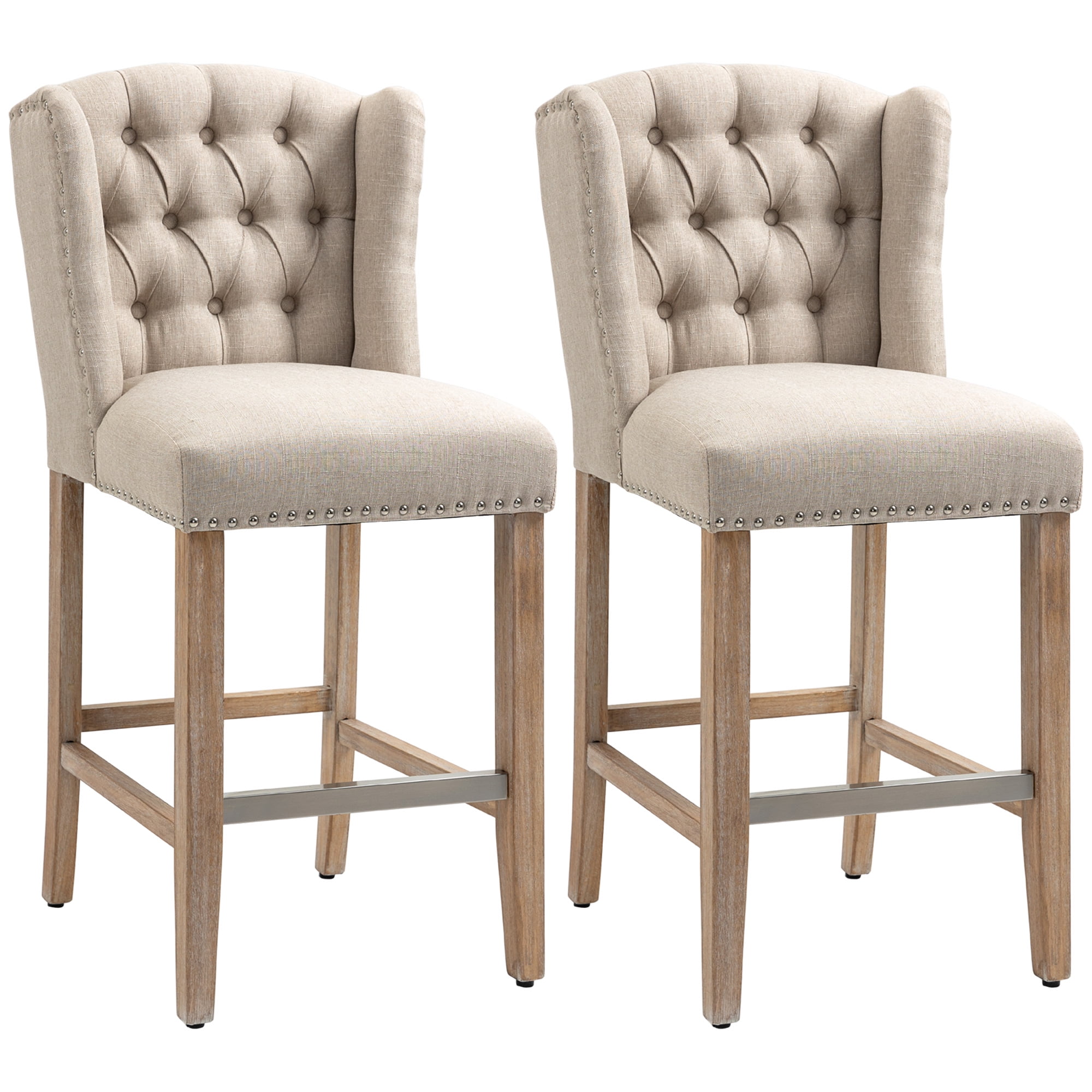 HomCom Bar Stool, Beige, Set of 2 - Walmart.com