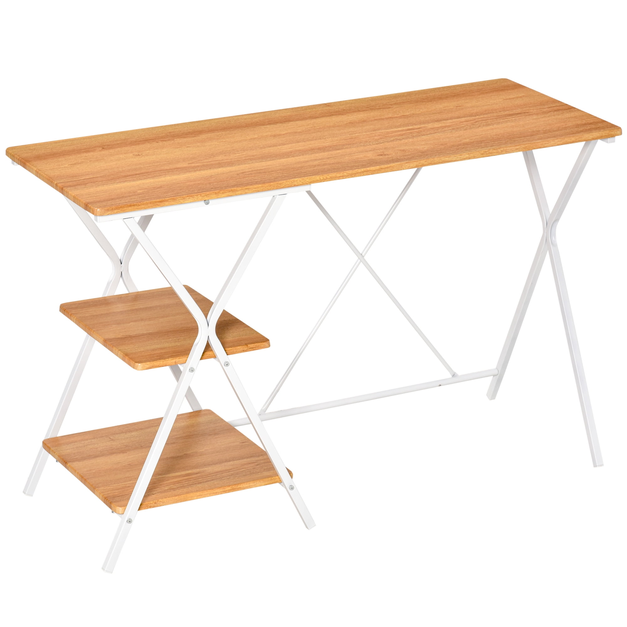 HomCom Computer Desk with Shelves, Wood Grain Writing Desk with 2-Tier ...