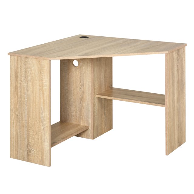 HomCom Corner Computer Desk with Storage Shelf, Writing Table Study ...