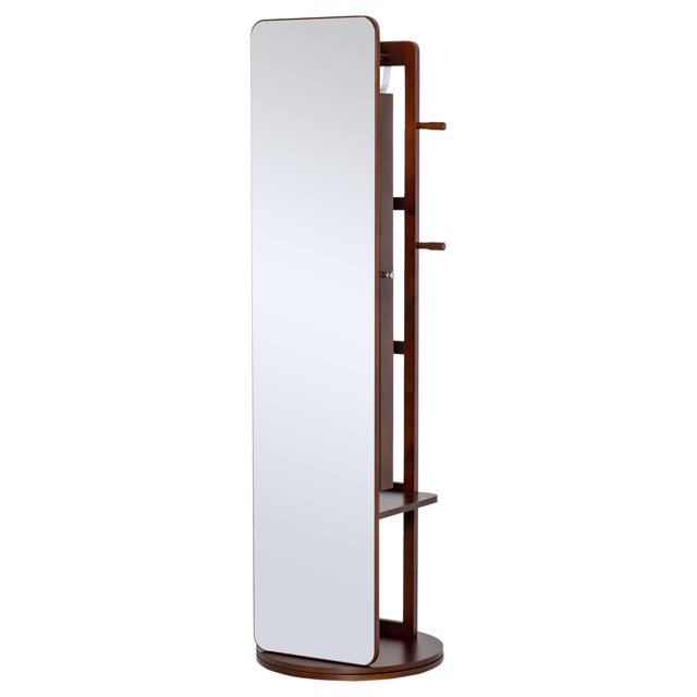 HomCom Full Length Mirror with Jewelry Cabinet, Hanging Cloth Bar, Coat ...