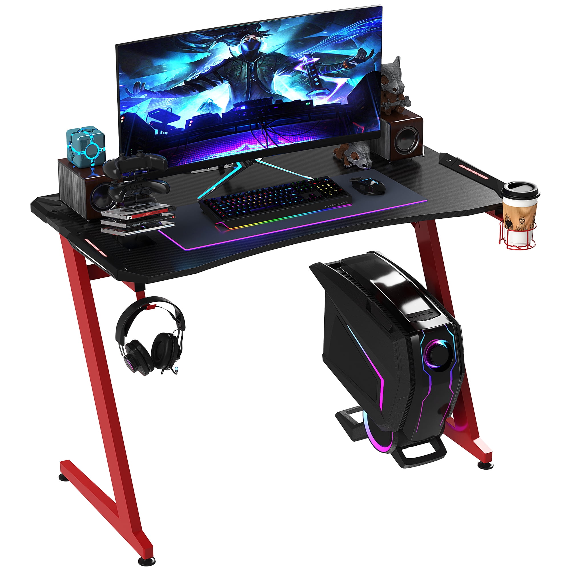 HomCom Home Office Gaming Desk Computer Writing Table with Large ...