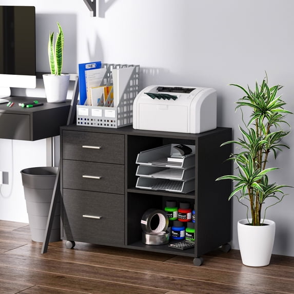 HomCom Mobile Office Filing Cabinet with 3 Drawers, Adjustable Open ...