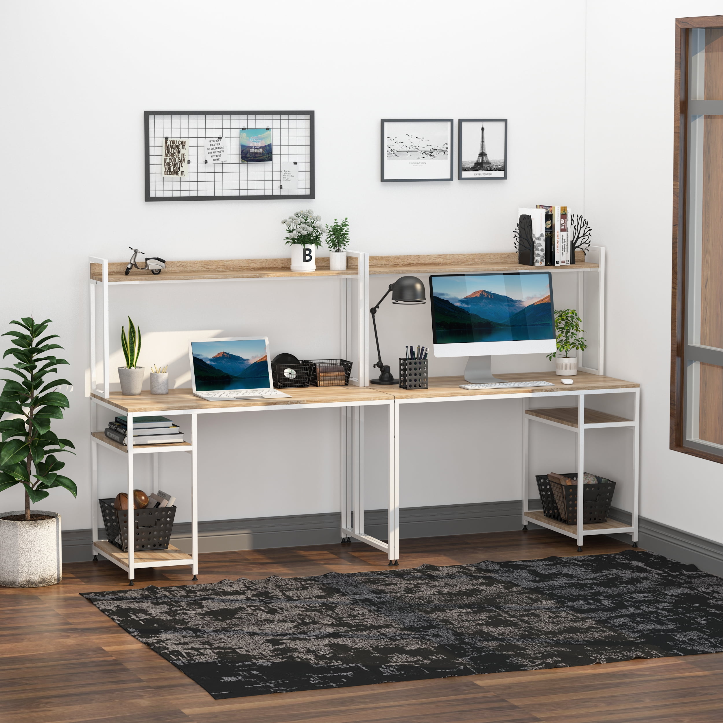 HomCom Home Office Storage Furniture: Industrial Double Computer Desk ...