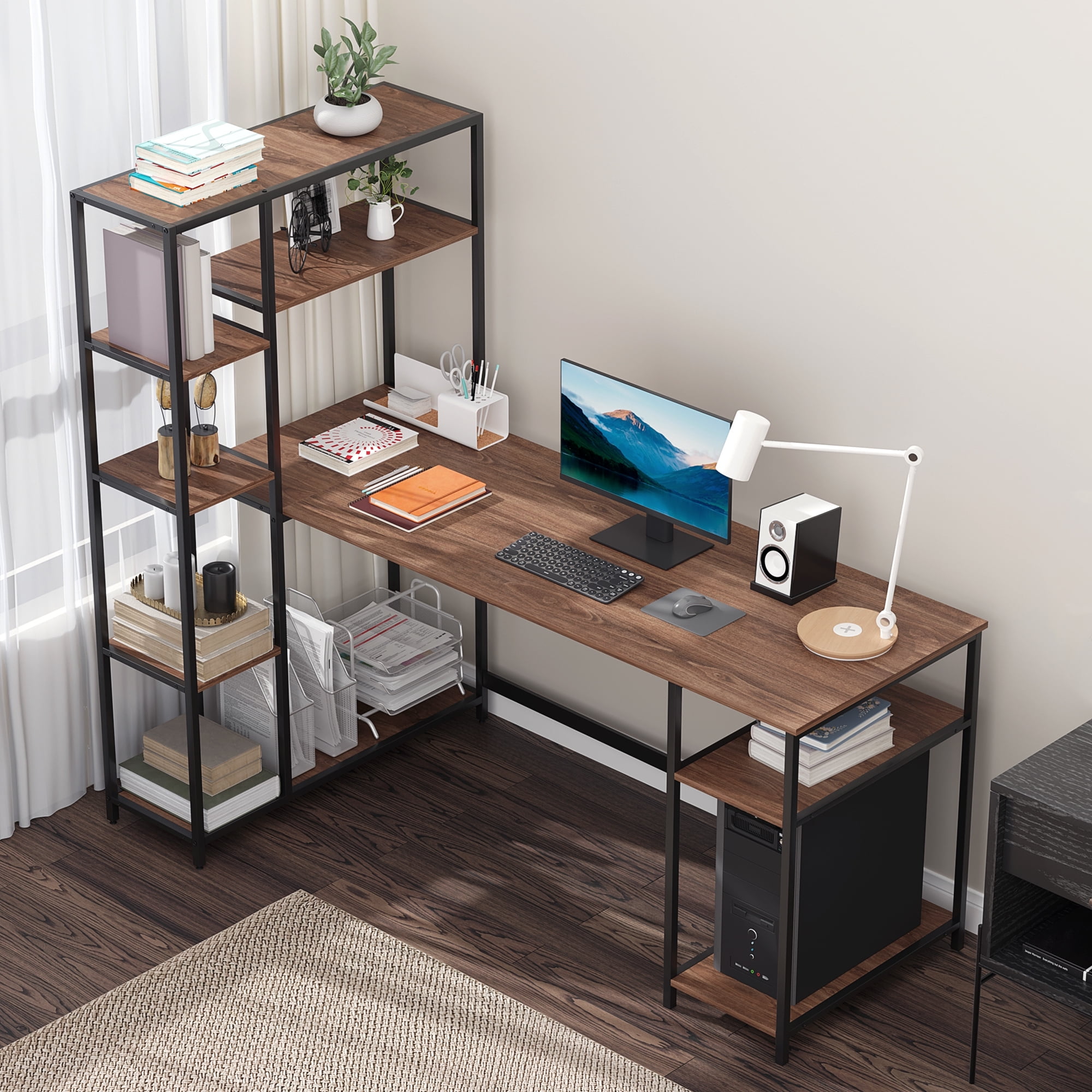 HomCom Industrial Style Home Office Computer Desk with Display Storage ...