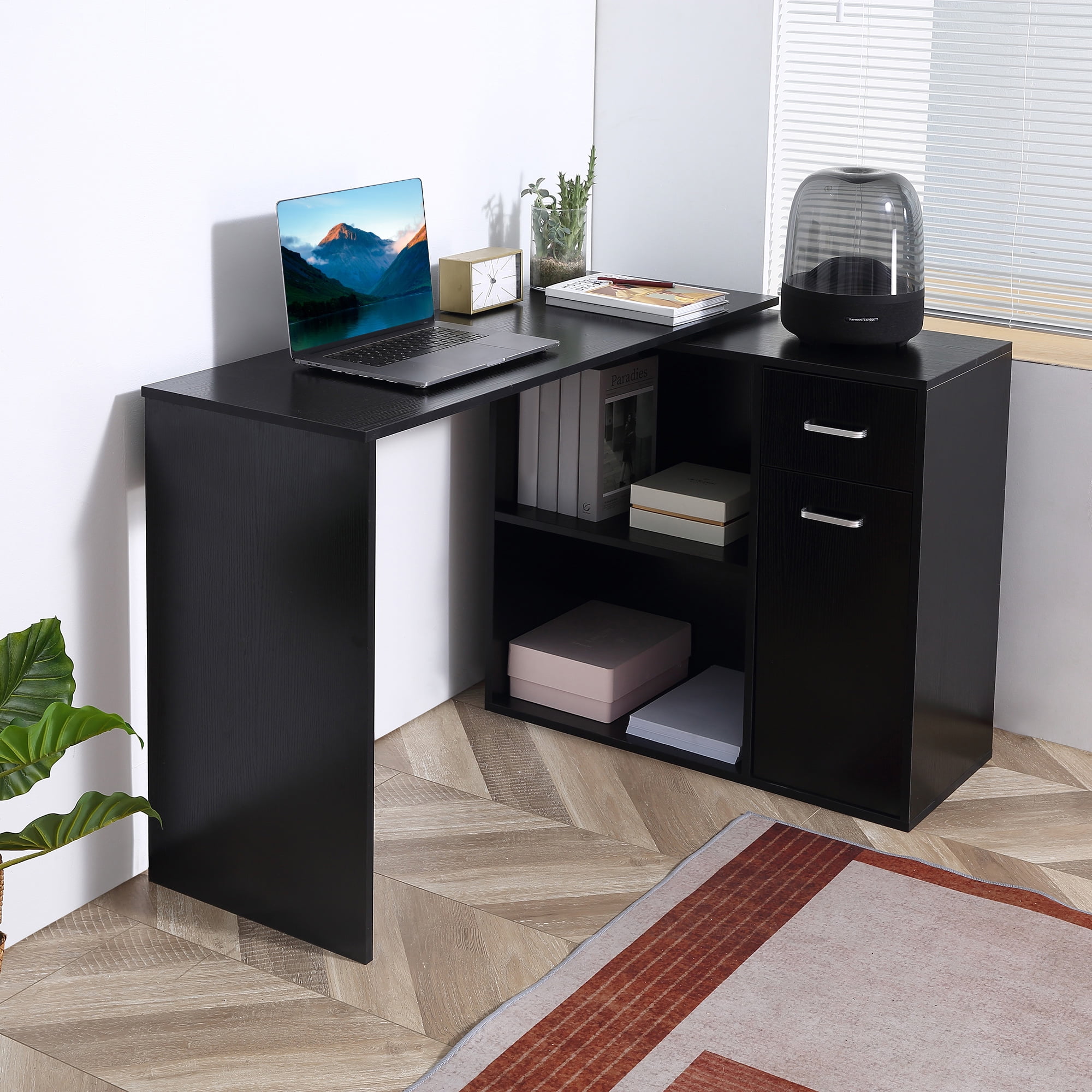 HomCom L Shaped Computer Desk Workstation with Storage Shelves and ...