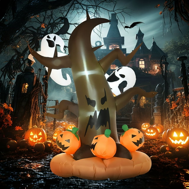 HomCom 8' Halloween Yard Inflatable: Lighted Outdoor LED Dead Tree and ...