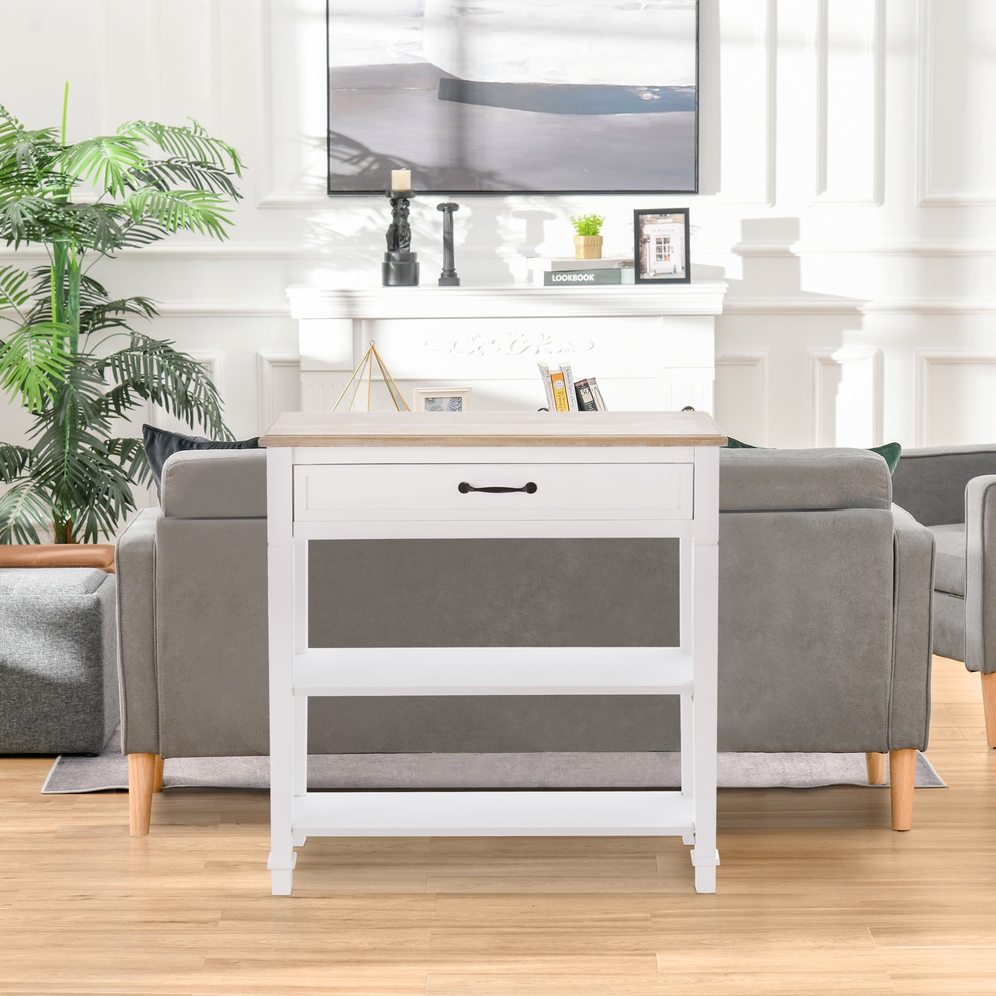 HomCom Modern Foyer Entryway Table with Drawers, Shelves, and Large ...