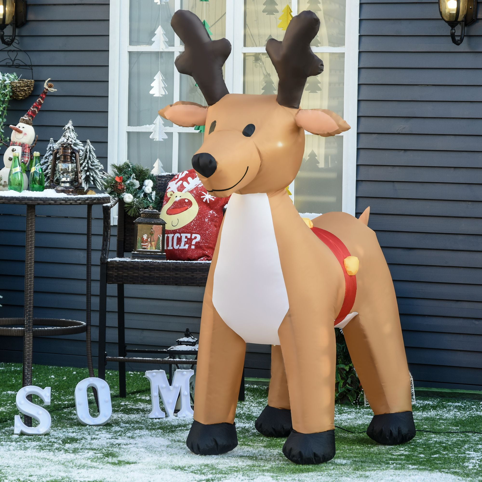 HomCom Large Outdoor Christmas Reindeer Yard Inflatable with LED Lights ...