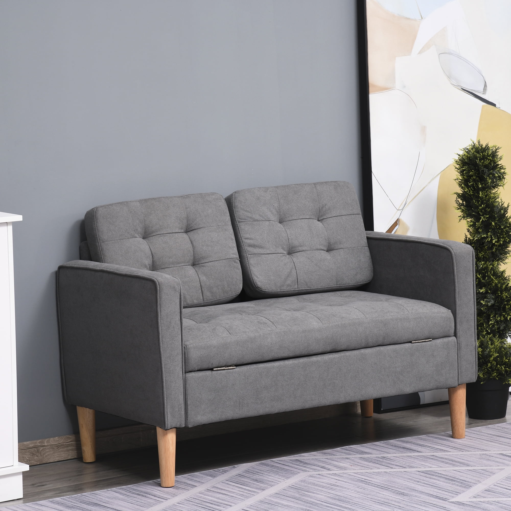 HomCom Compact Love Seat with Storage, Grey - Walmart.com