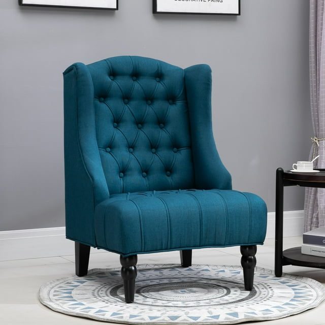 HomCom Wingback Chair, Dark Blue - Walmart Business Supplies