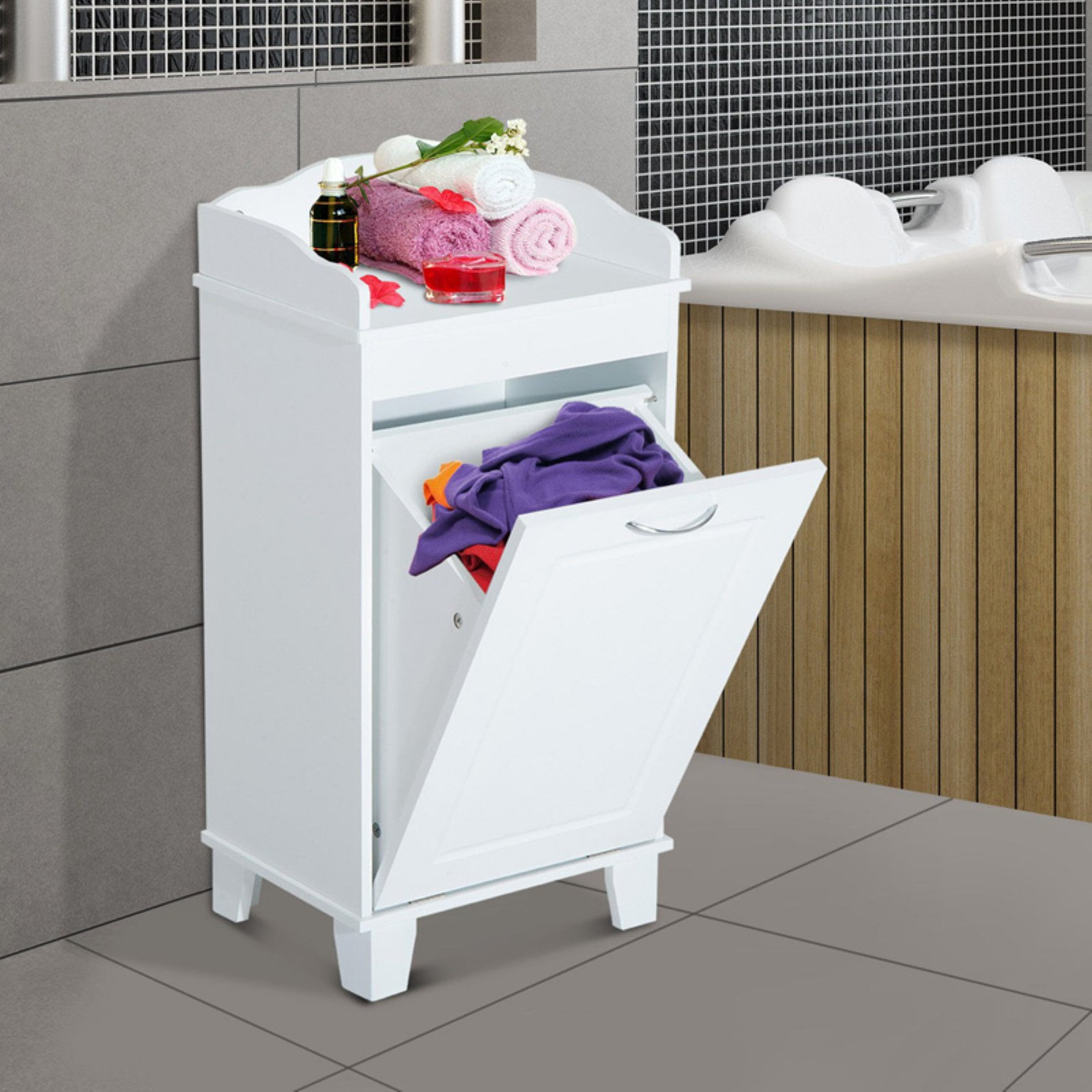 HomCom Wood Laundry Hamper Cabinet - Walmart.com