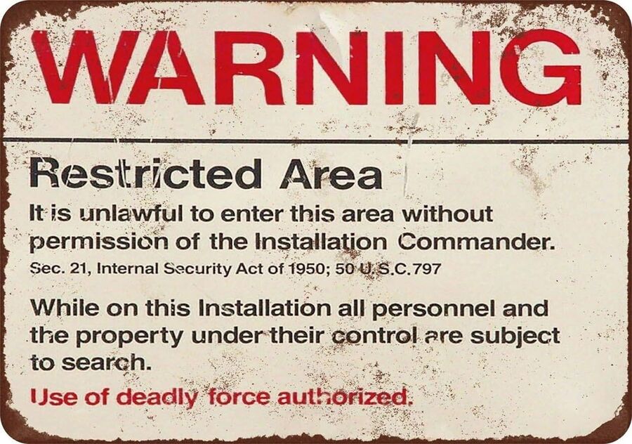 HomDeo Ranch Metal Sign Warning Restricted Military Area 51 Size: 16 x ...