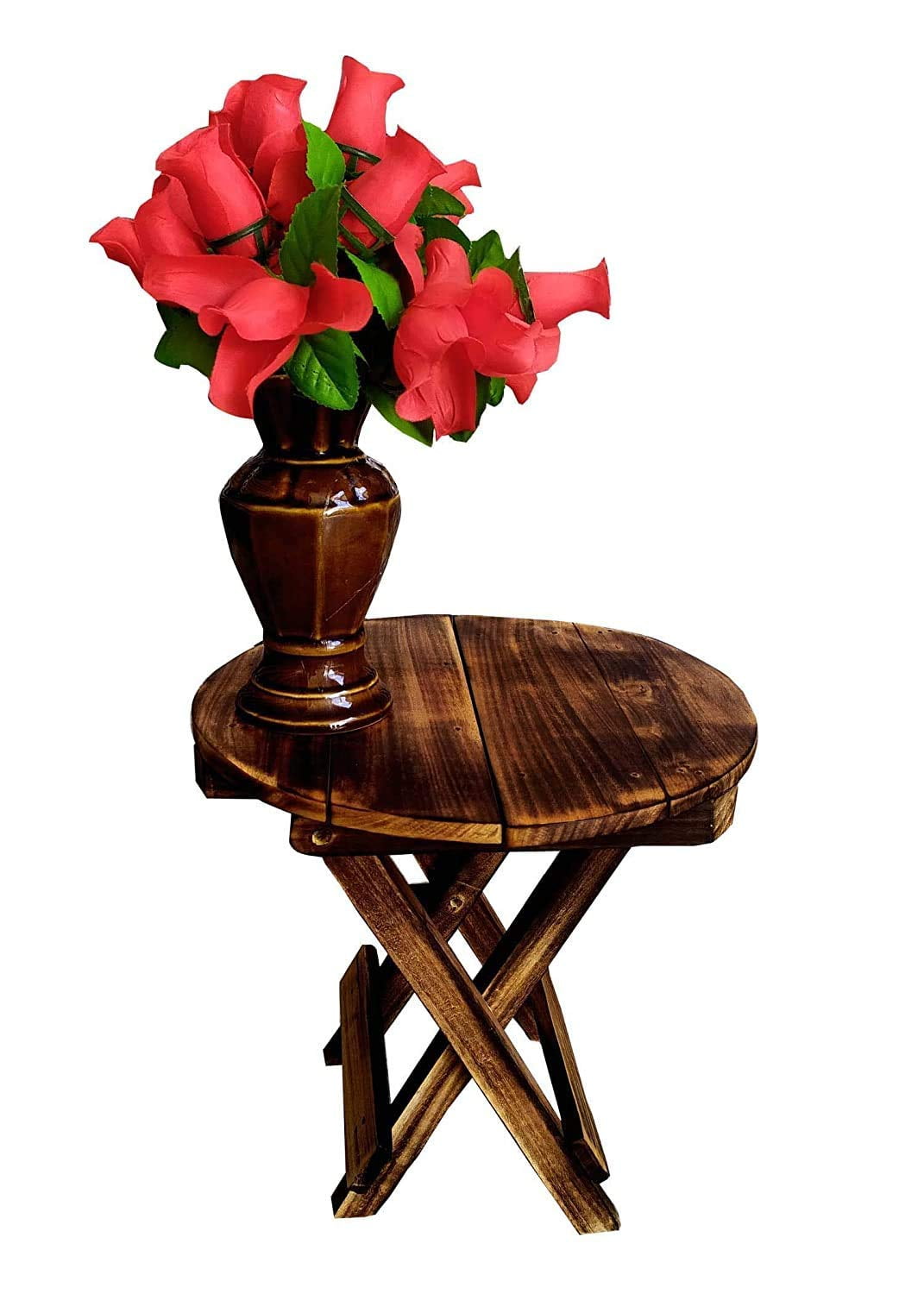 HomEnrich Wooden Folding Stool for Living Room Side Stool Table for Vase Stool for Books Bedside ...