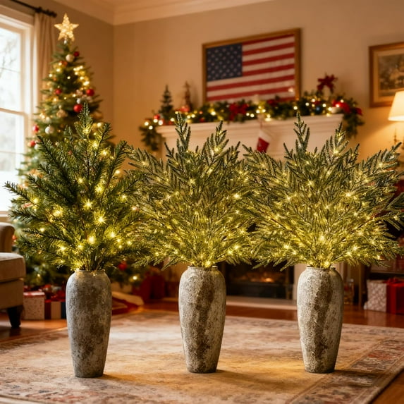 HomFairy 35" Christmas Lighted Norfolk Pine Branches, 4/8 PCS Set Pre ...