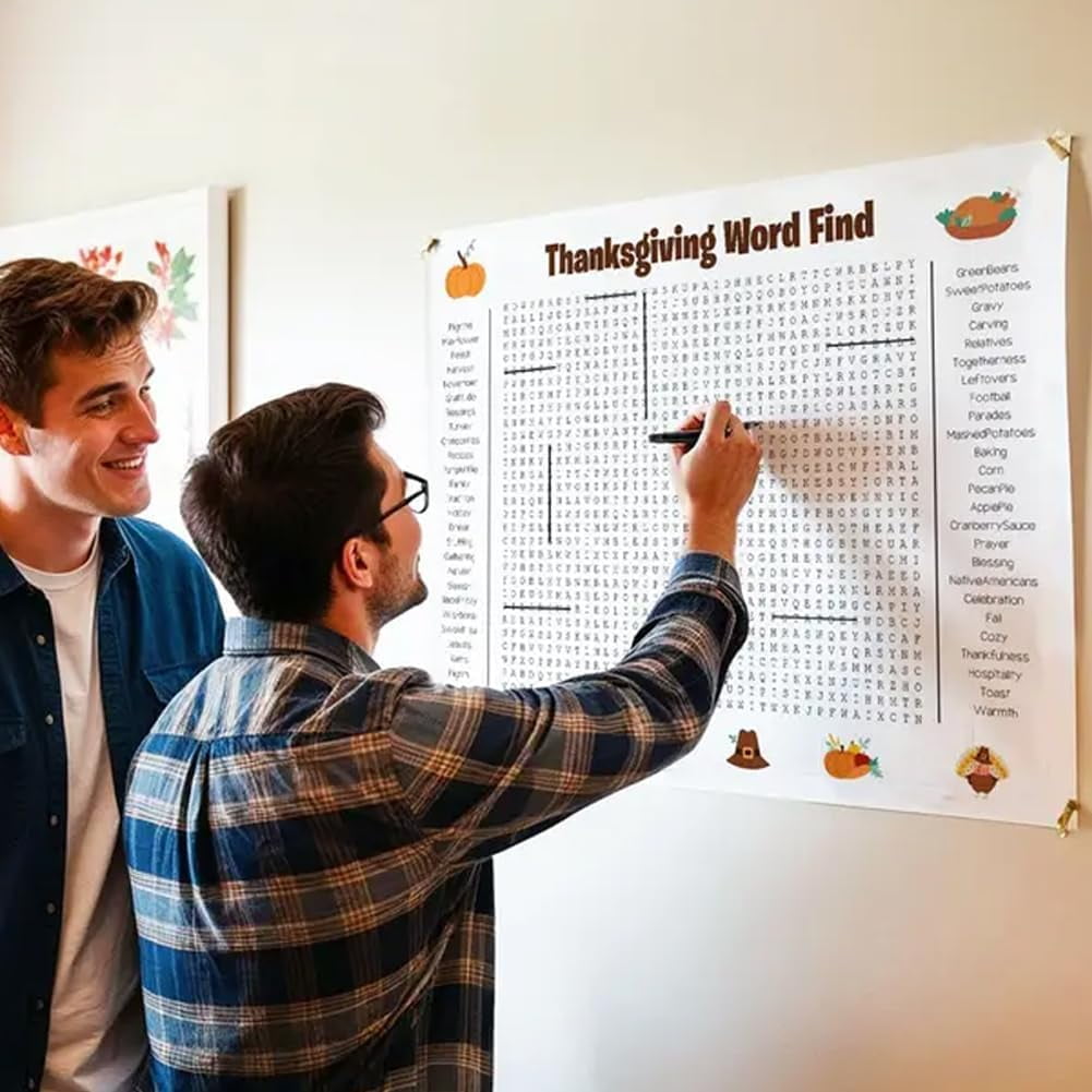 HomFairy Jumbo Thanksgiving Word Search Poster, Giant 36"X24" Wall Game ...