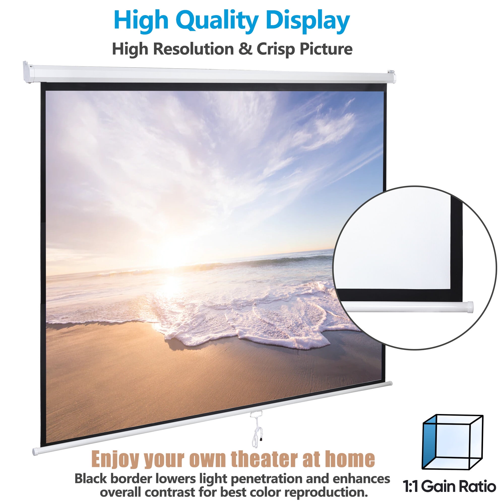 HomGarden 120inch Projection Screen, 4K Ultra HD, Active 3D, Ceiling ...