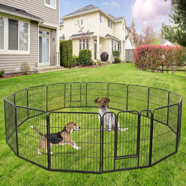 HomGarden 16 Panel Portable Dog Playpen with Adjustable Door, Indoor ...