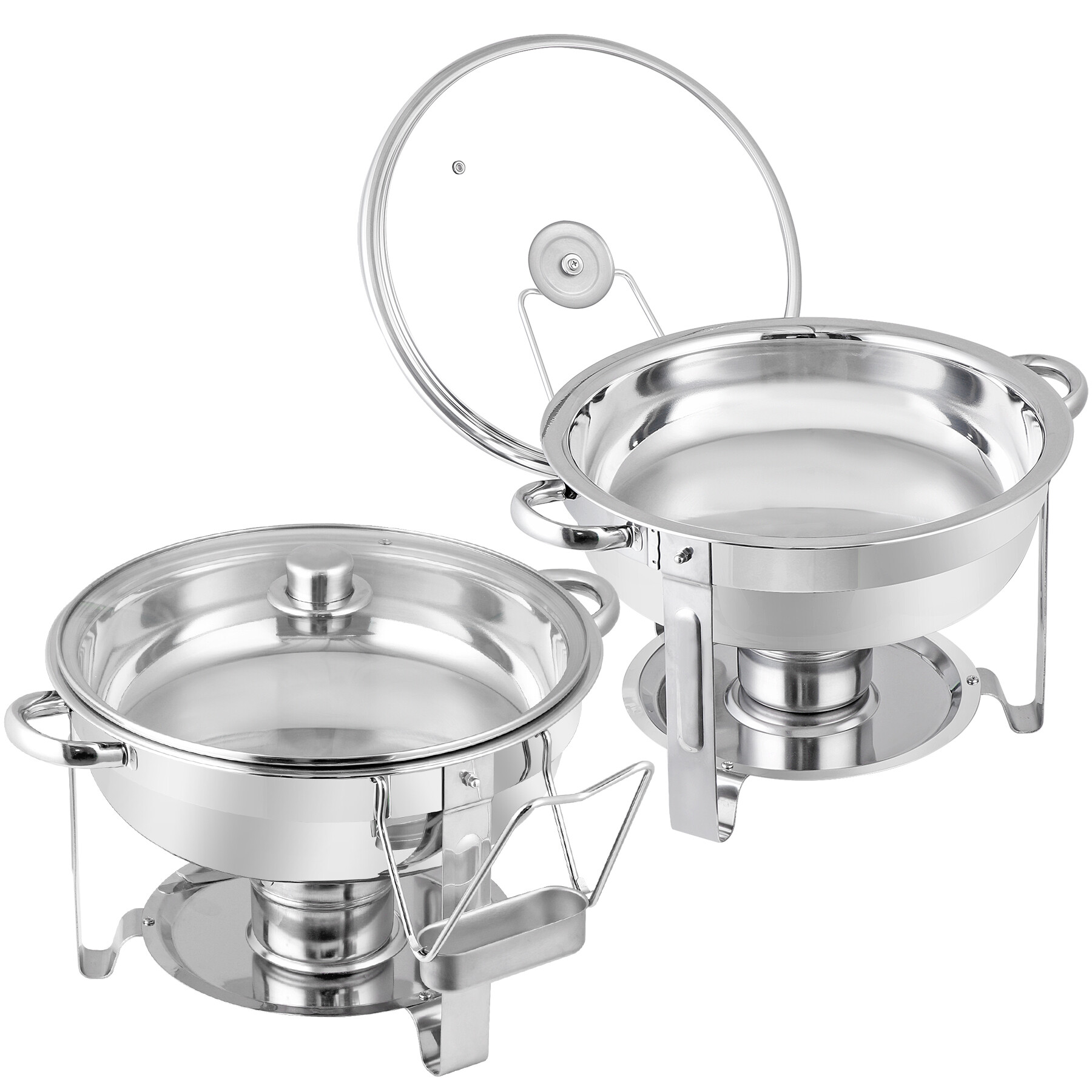 HomGarden 2 Pack 5Qt Round Chafing Dish Buffet Set Stainless Steel ...