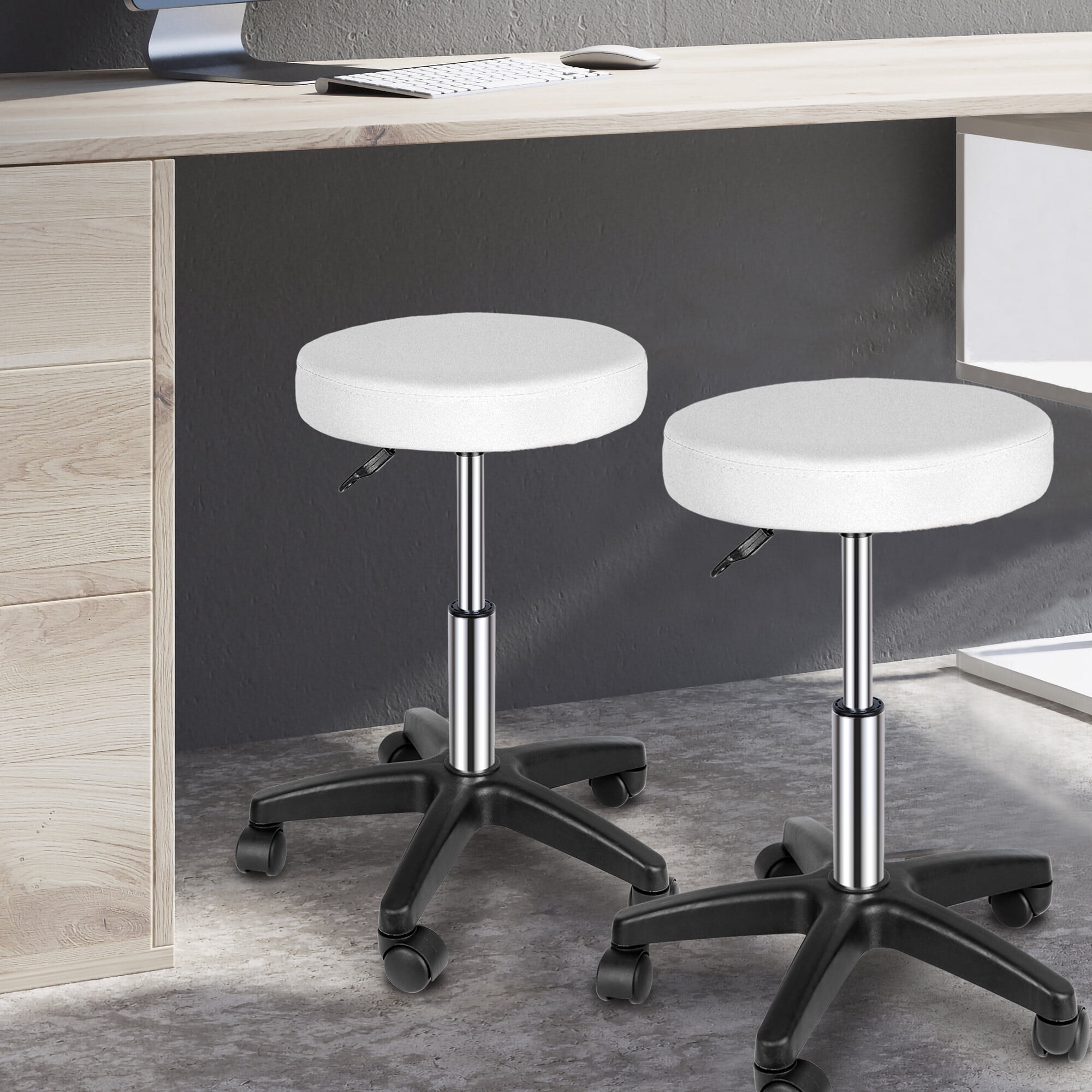 HomGarden 2 Pack Adjustable Rolling Swivel Salon Stool PU Leather W ...