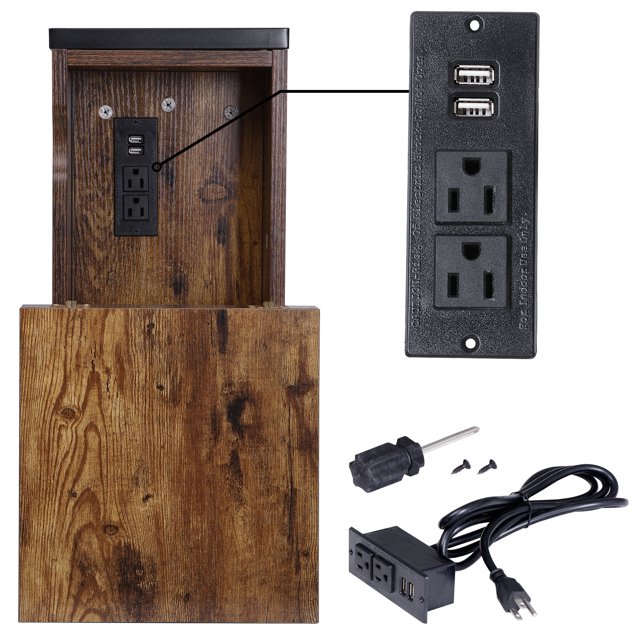 HomGarden Flip Top End Table, 2-Pack, 2-Shelf, Charging Station, Rustic ...