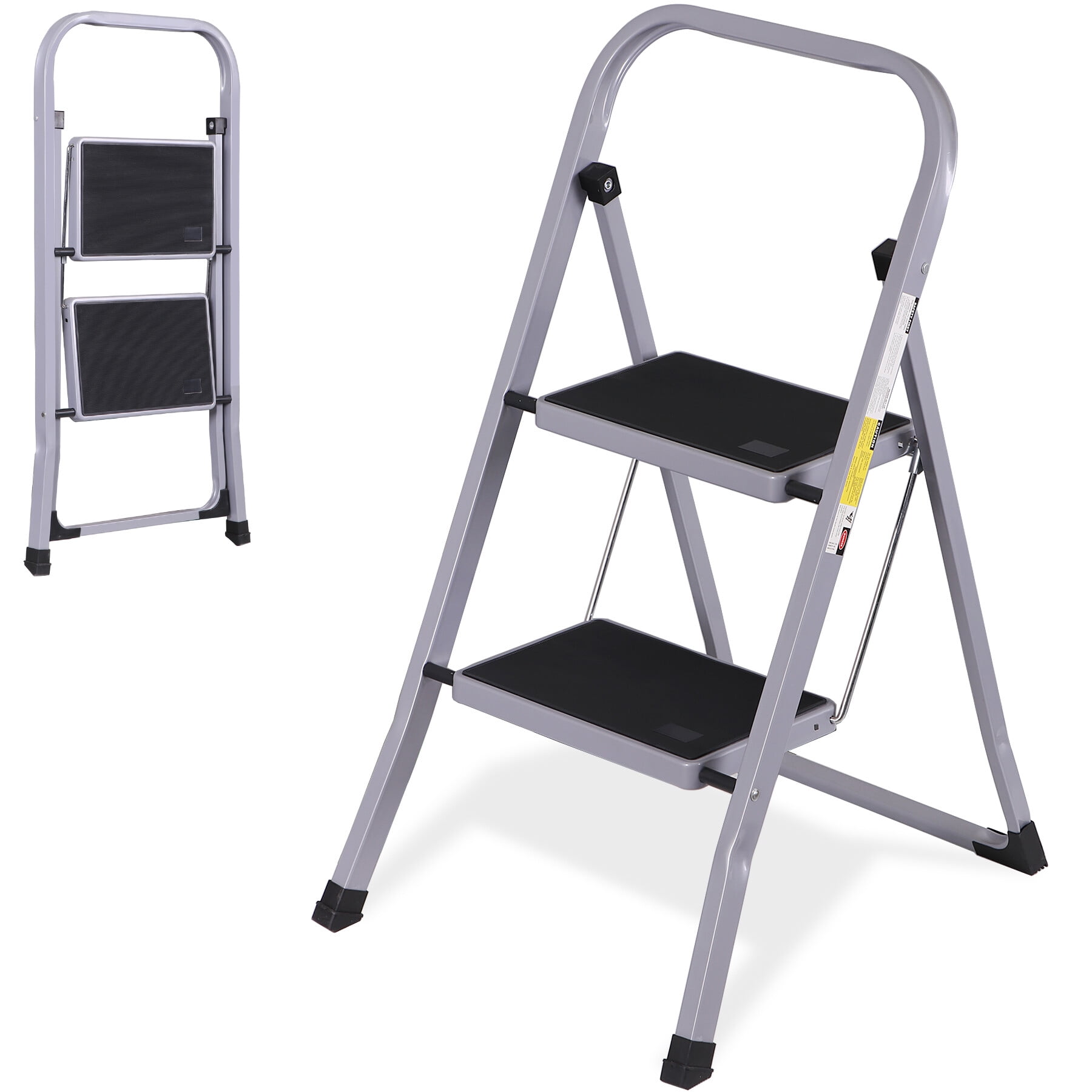HomGarden 2-Step Foldable Ladder Non-Slip Steel Step Stool W/Handgrip ...