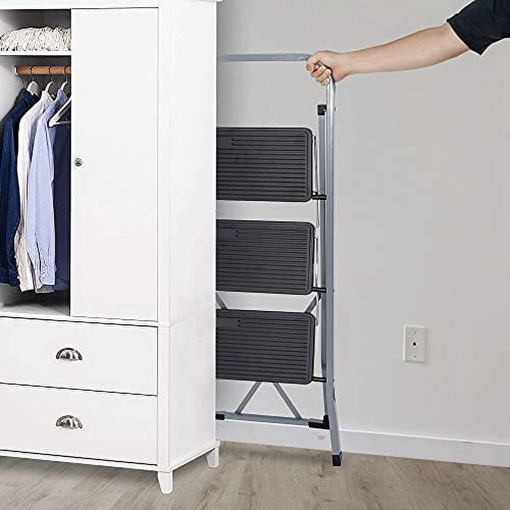 HomGarden 3 Step Ladder, Folding Step Stool with Wide Anti-Slip Pedal ...
