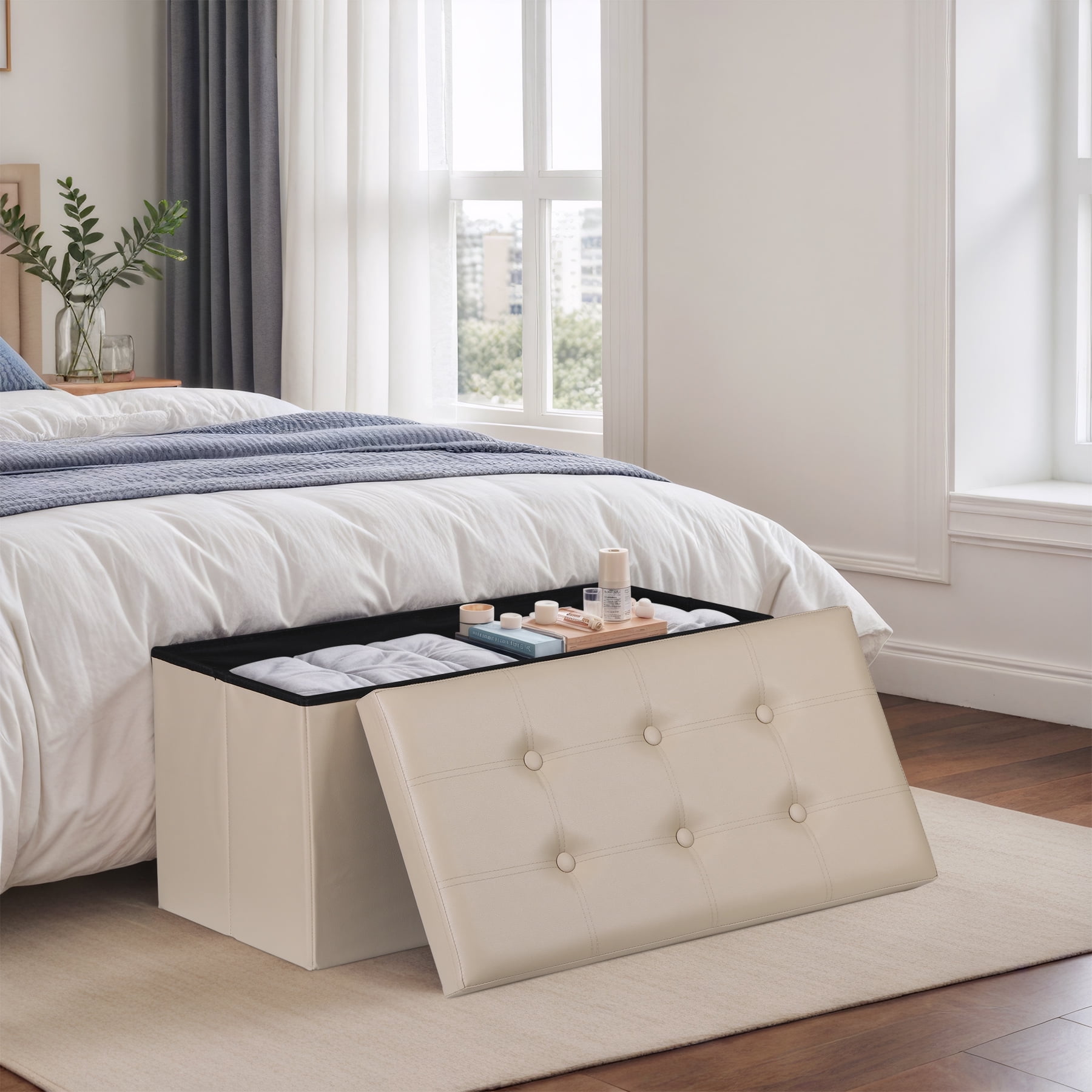 HomGarden 30'' Leather Storage Ottoman Bench Modern Foldable Footrest ...