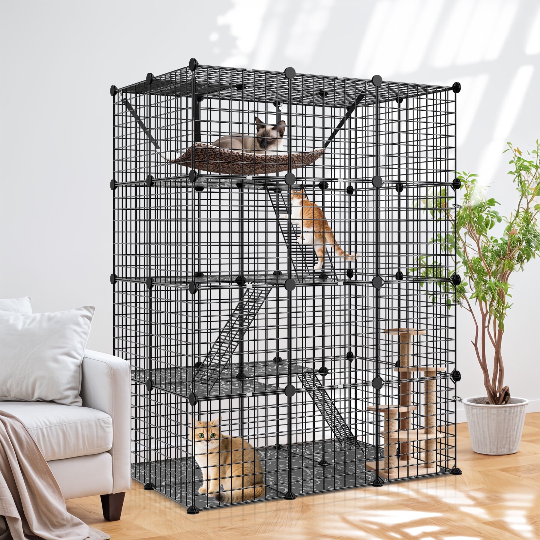HomGarden 4-Tier DIY Cat Cage Metal Wire Cat Playpen Enclosures Indoor ...