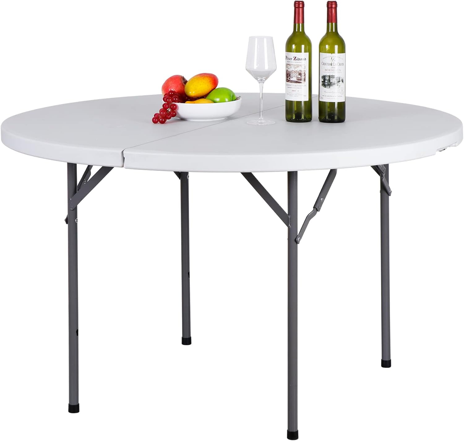 HomGarden 4 ft Round Plastic Folding Table, Portable Foldable Table for ...