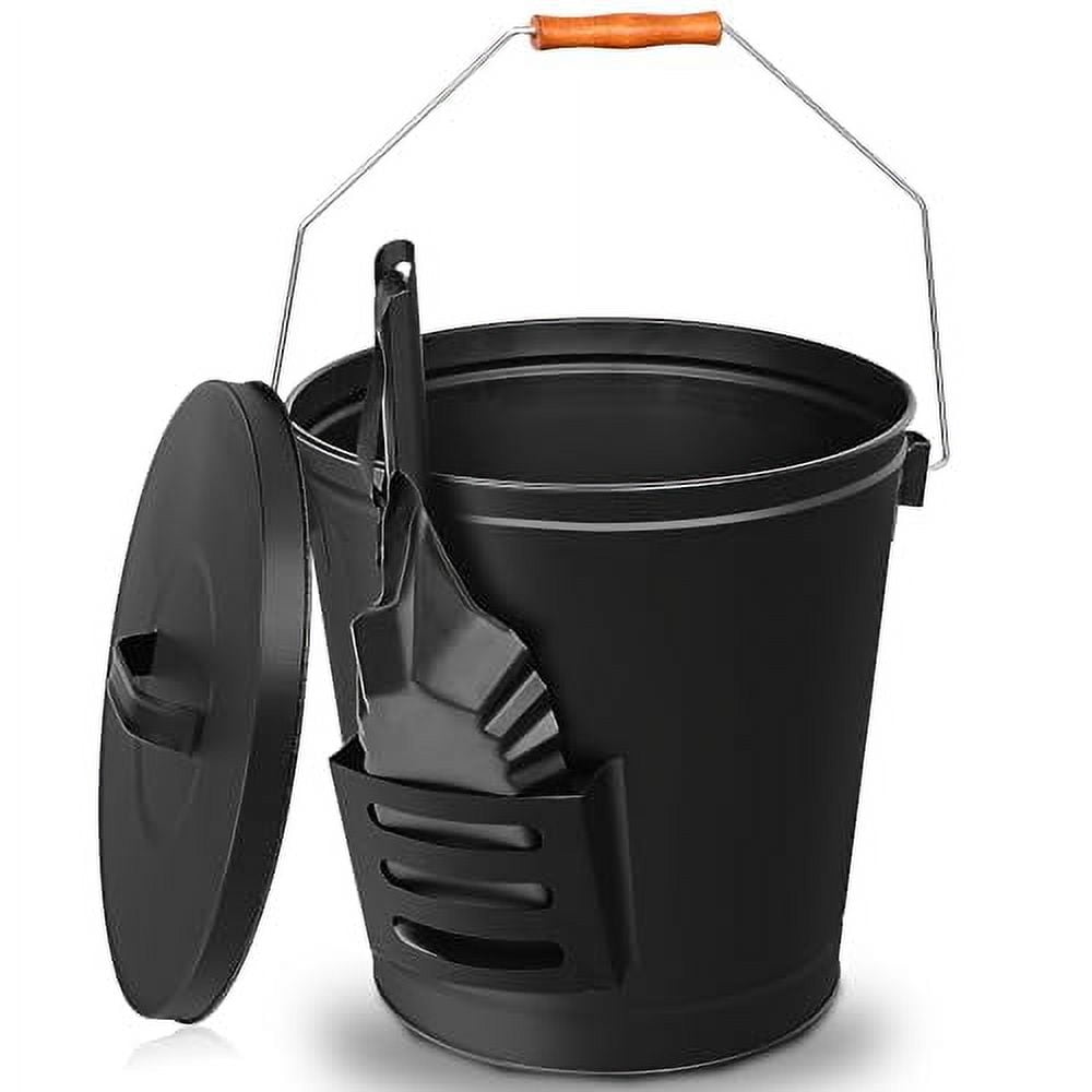 HomGarden 5.15 Gallon Galvanized Metal Coal Ash Bucket with Handle Lid ...