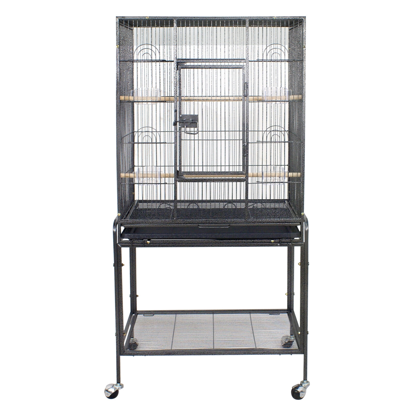 "HomGarden 53"" Rolling Wrought Iron Bird Cage with Stand & Accessories ...