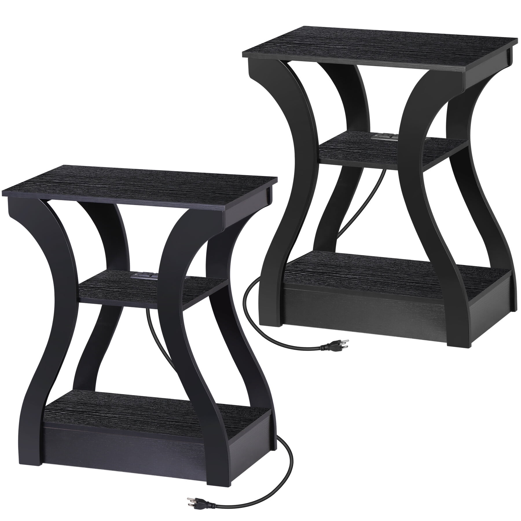 HomGarden Arc End Table Set of 2 W/Charging Station, 3 Tier Sofa Side Table W/USB Ports ...