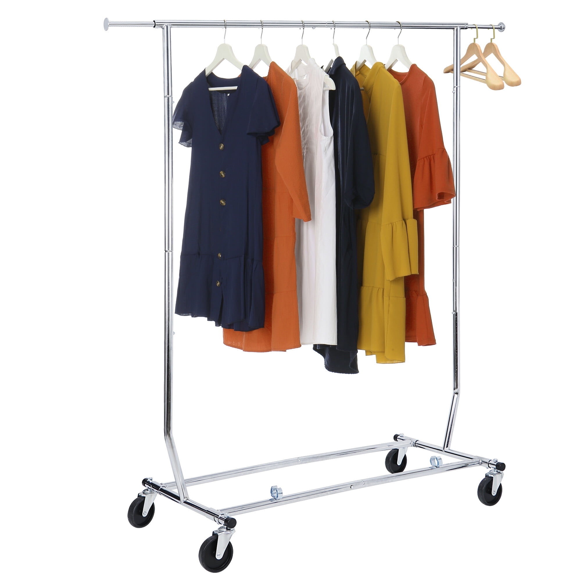 HomGarden Foldable Metal Single Rod Garment Rack with Movable Wheels ...