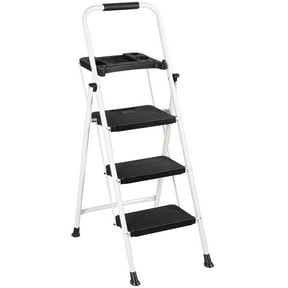 ZenStyle 4 Step Ladder, Folding Steel Step Stool, Rubber-Gripped Steps ...