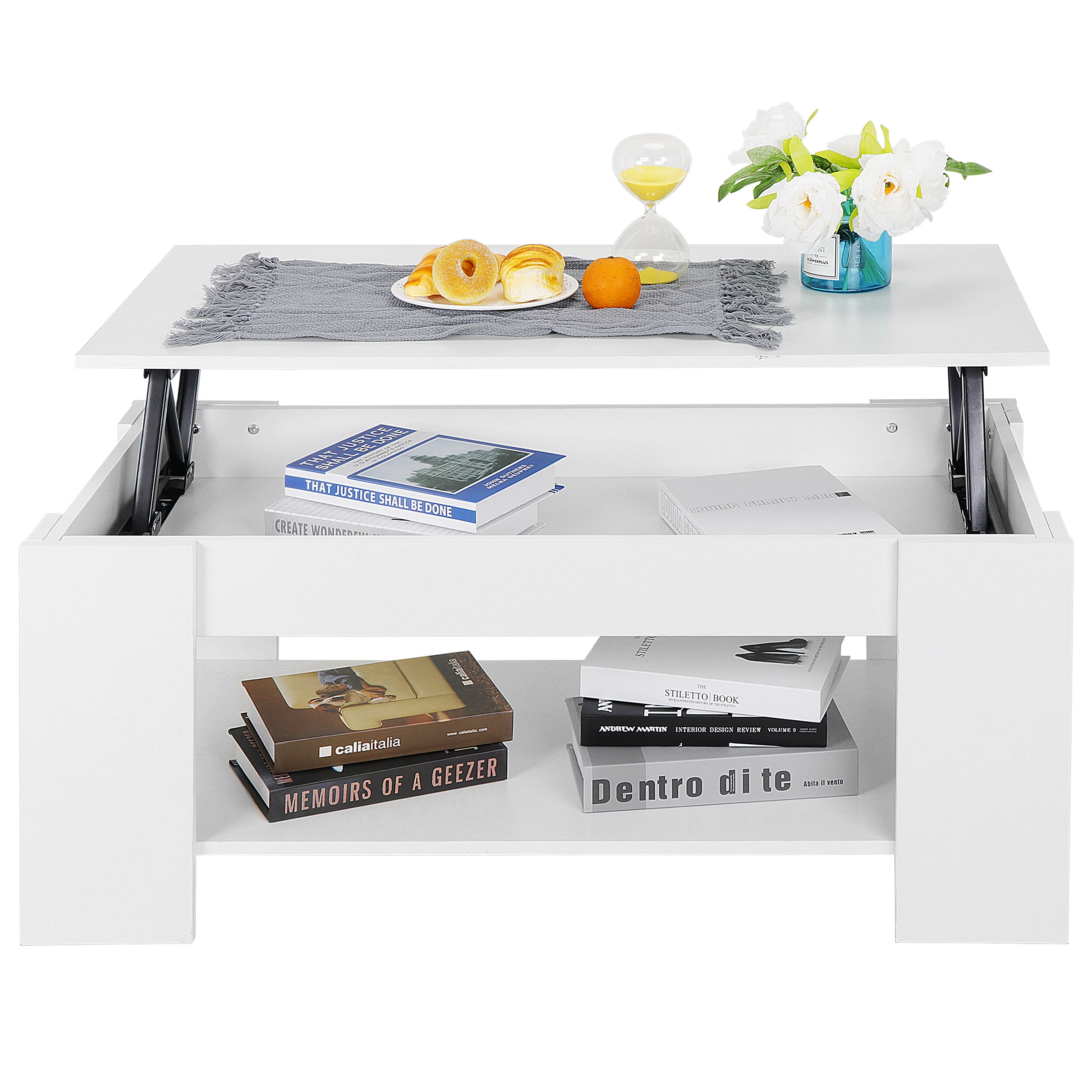 HomGarden Lift Top Rectangle Coffee Table Rising Tabletop W/ Hidden ...