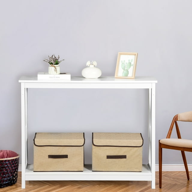 HomGarden Skinny White Console Table, Small Entryway Storage Shelf ...