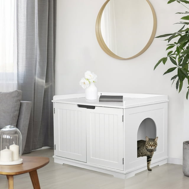 HomGarden Large Cat Washroom Bench, Hidden Litter Box Enclosure, Multi ...