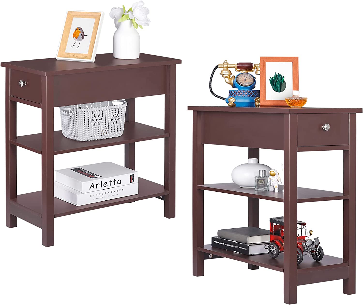 HomGarden Narrow End Tables with Drawer and Shelf for Small Space, 3 ...