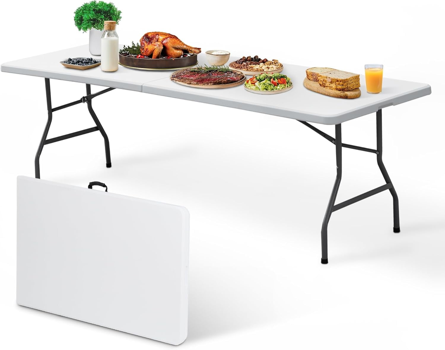 HomGarden Plastic Folding Table, Portable Indoor Outdoor Heavy Duty ...